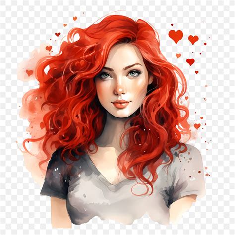 Love Your Red Hair Day Woman With Red Hair And Hearts Background Png
