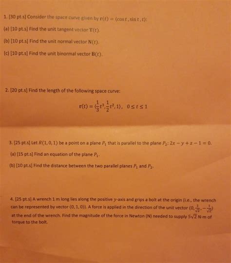 Solved Pt S Consider The Space Curve Given By R T Chegg