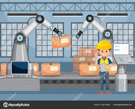 Automation Industry Concept Assembly Line Robots Illustration Stock Vector Image By ©brgfx