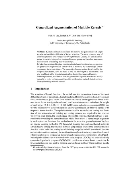 Pdf Generalized Augmentation Of Multiple Kernels