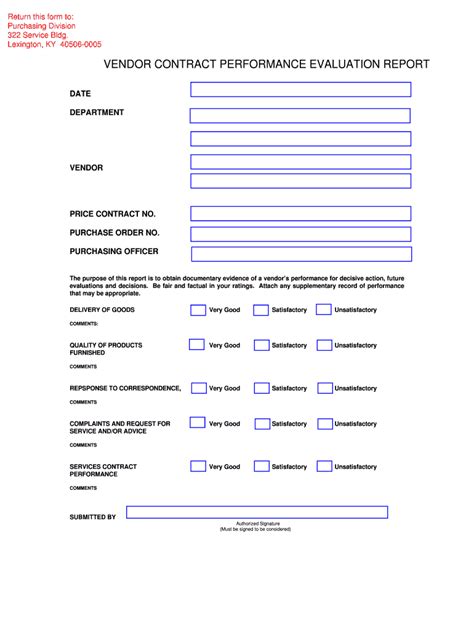 Fillable Online Vendor Contract Performance Evaluation Report Fax Email