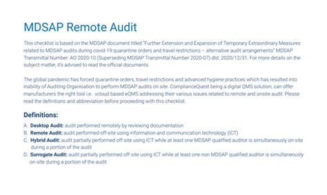 Mdsap Remote Audit Checklist