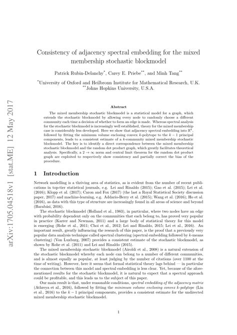 Pdf Consistency Of Adjacency Spectral Embedding For The Mixed Membership Stochastic Blockmodel
