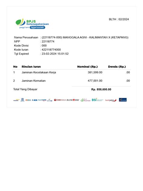 Invoice Pembayaran Bpjs Ketenagakerjaan Pdf