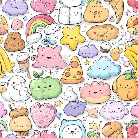 Kawaii Cartoon Pattern Png Bundle Cute Clouds Stars Food And Funny