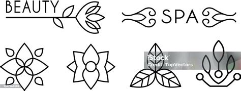 아름다움과 스파 로고 디자인 머리 스파 살롱 유기농 화장품에 대 한 꽃 요소와 선형 레이블 흰색 배경에 그림을 벡터 0명에 대한 스톡 벡터 아트 및 기타 이미지 Istock