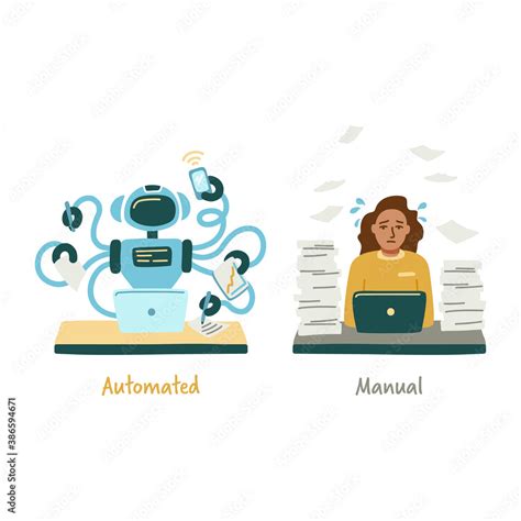 Concept Of Automated And Manual Labor Rpa Robotic Process Automatisation Confronting The