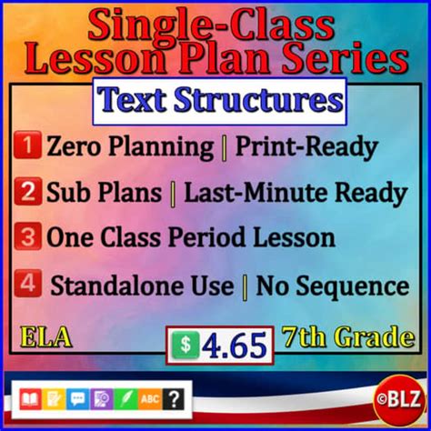 Single Class Lesson Plans Series 7th Ela Text Structure Sampler