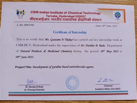 Gautami Thakur On Linkedin Hello Happy To Announce The Completion Of My Internship At Csir