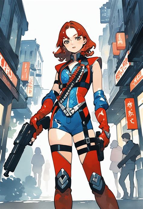 Rule 34 Ai Generated Ammo Belt Anime Style Bodysuit City Background Detached Sleeves
