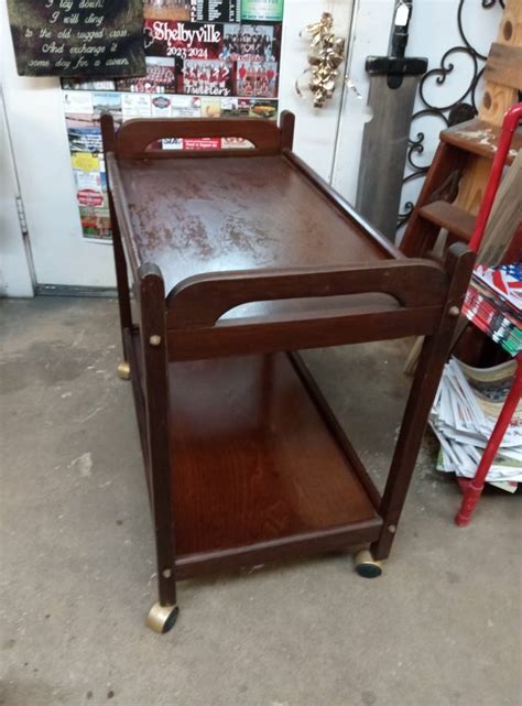 Heres Additional View Vintage Mid Century Wood Utility Cart On