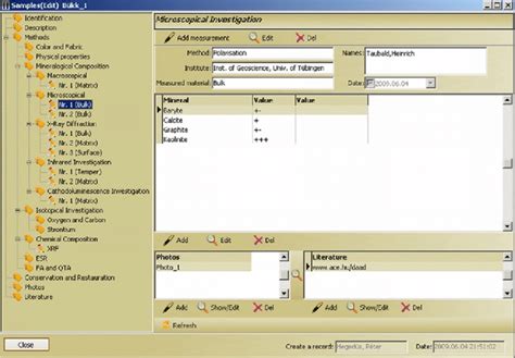 Data Sheet With Results Of Microscopic Investigation With The Option