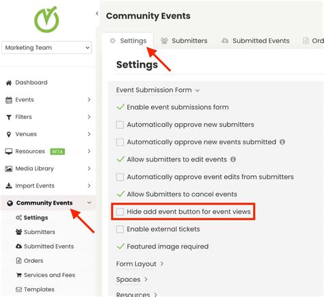 how to hide the add event button from your space view