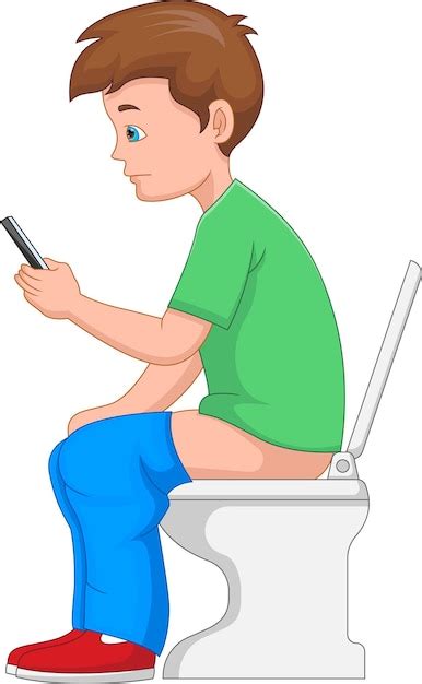 Menino Dos Desenhos Animados Fazendo Xixi Ou Cocô E Segurando O