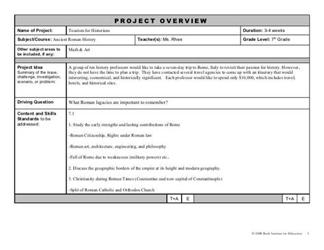 20 Project Based Lesson Plan Template