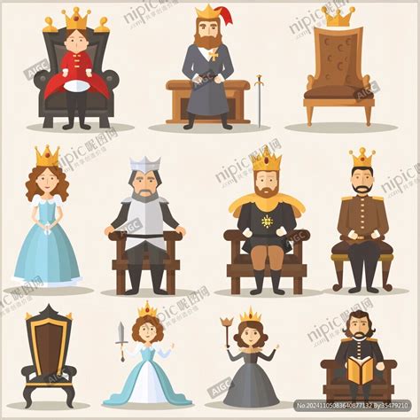 Ai创作图皇家皇帝贵族大公王室 帝王皇帝皇家皇帝贵族 卡通宫廷人物 小皇帝插画图案 王子素材 王创意图标 手绘卡通宫廷 帝王国君国王 王座上的
