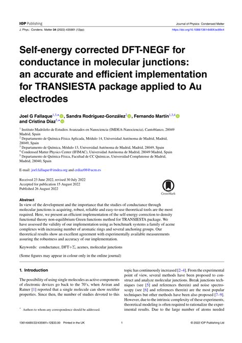 Self Energy Corrected Dft Negf For Conductance In Molecular Junctions An Accurate And Efficient