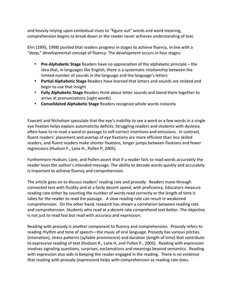 Reading Fluency Model Summary Pdf