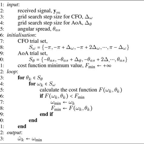 Algorithm 1 Ml Cfo Estimation Algorithm Download Scientific Diagram