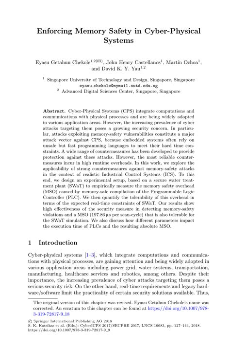 Pdf Enforcing Memory Safety In Cyber Physical Systems