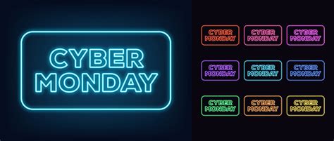 네온 사이버 먼데이 텍스트에 프레임이 있는 개요 온라인 판매를위한 빛나는 네온 사이버 먼데이 태그 소셜 미디어를위한 프로모션