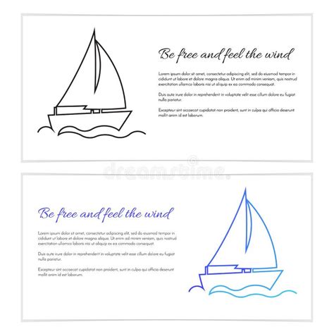 One Continuous Line Sailing Boat On Waves With Sign Stock Vector