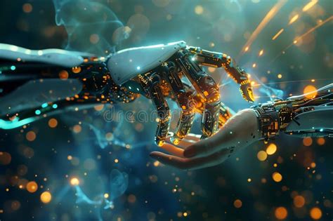 Hands Of Robot Touching On Big Data Network Connection Science And Artificial Intelligence