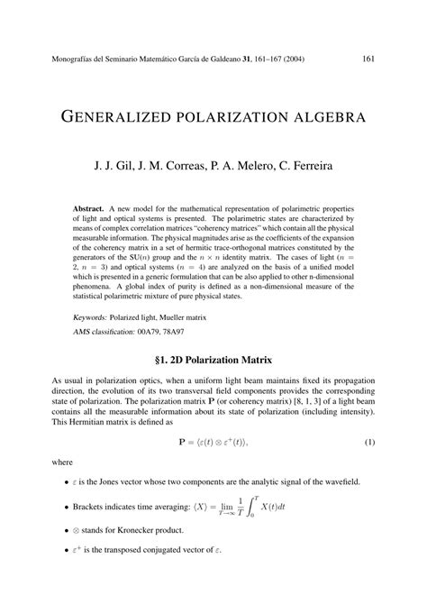 Pdf Generalized Polarization Algebra