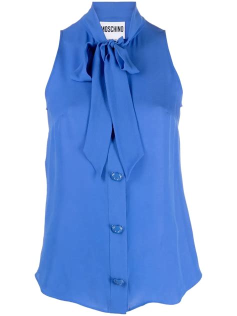 Moschino Pussy Bow Collar Blouse Blue Farfetch Uk