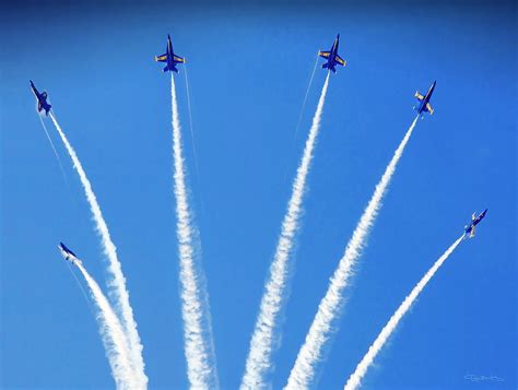 Blue Angels Fighter Jets Flying In Formation Straight Up With Smoke