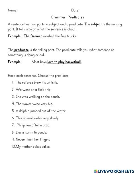 Predicates Free Interactive Worksheets 1386637