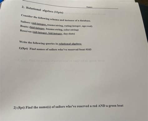 solved 2 relational algebra 32pts consider the following