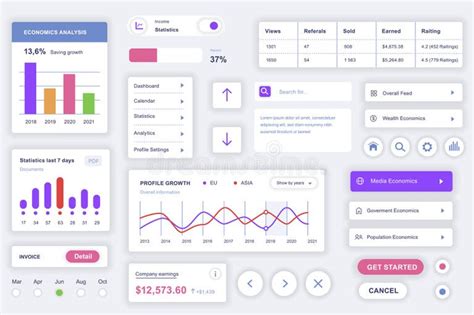 User Interface Elements Set For Accounting Mobile App Kit Template With Hud Diagrams Profile