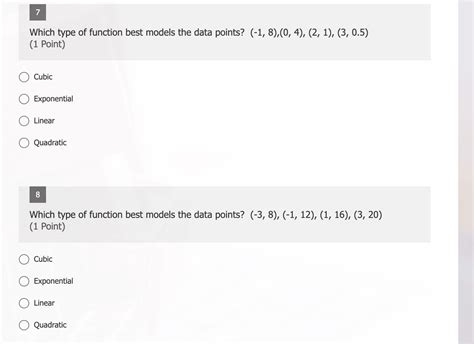 solved 7 which type of function best models the data points