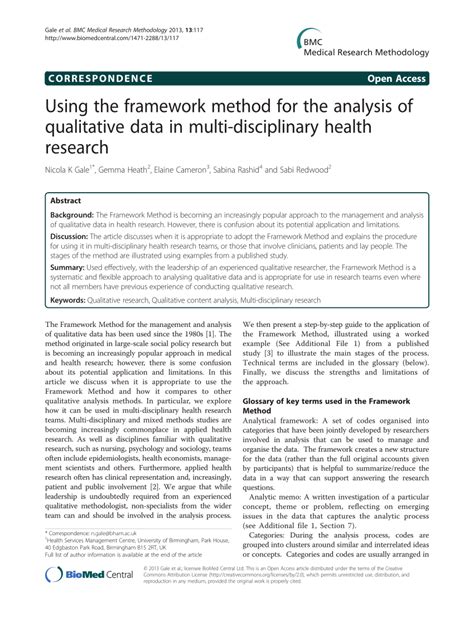 Pdf Using The Framework Method For The Analysis Of Qualitative Data In Multi Disciplinary