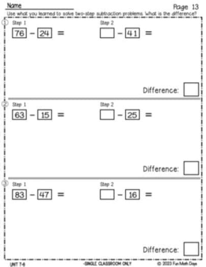 2nd Grade Lesson 75 Solve 2 Step Problem Using Subtraction Worksheets