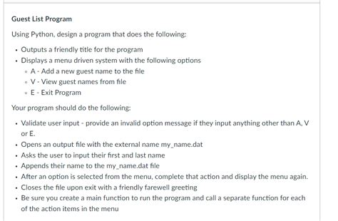 guest list programusing python design a program that