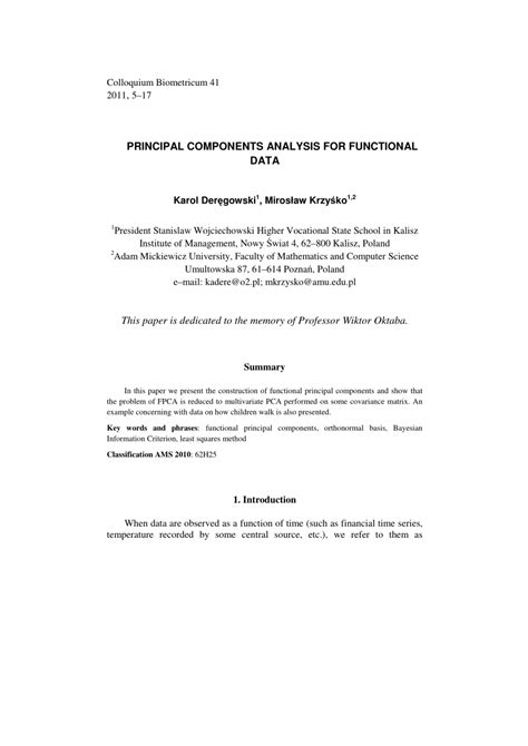 Pdf Principal Components Analysis For Functional Data