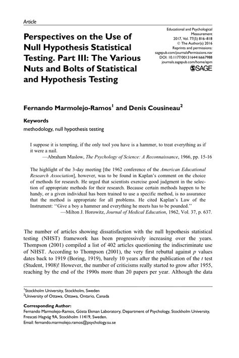 Pdf Perspectives On The Use Of Null Hypothesis Statistical Testing