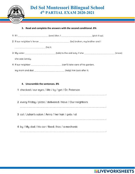 Grammar Exam Iv Partial 4th Grade Worksheet Live Worksheets