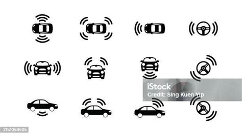 자율 주행 자동차 및 자동 조종 장치 아이콘 세트입니다 무인 로봇 자동차 스마트 드라이빙 내비게이션 친환경 전기 자동차 스마트