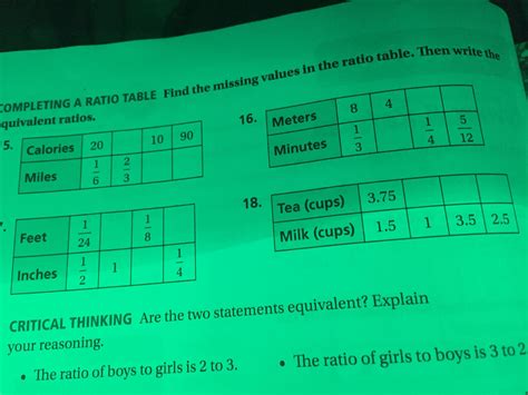 40 points find the missing values in the ratio table then write the
