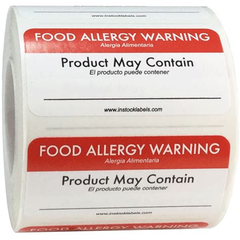 Writable Generic Food Allergy Warning Labels 1 X 2 Inch Rectangle Shaped 500 Total Stickers