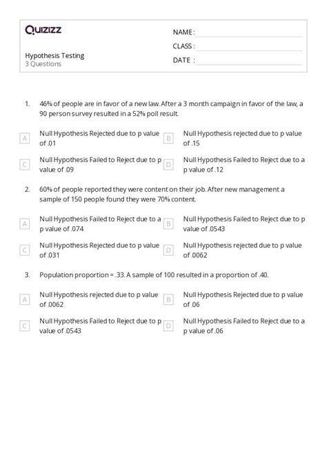 50 Hypothesis Testing Worksheets On Quizizz Free And Printable
