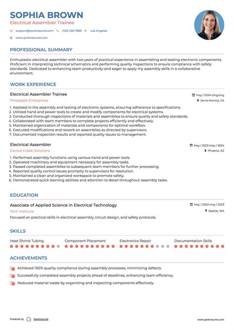 10 Electrical Assembler Resume Samples And Templates For 2025