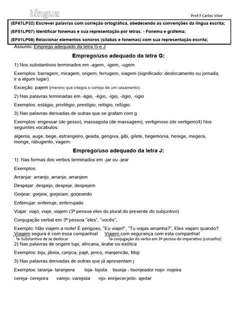 2 Ortografia Emprego Do G E J Pdf Comunicação Humana Famílias