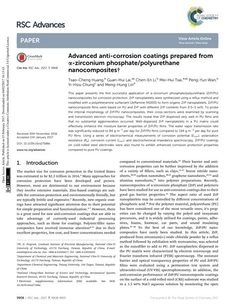 Pdf Advanced Anti Corrosion Coatings Prepared From α Zirconium Phosphatepolyurethane
