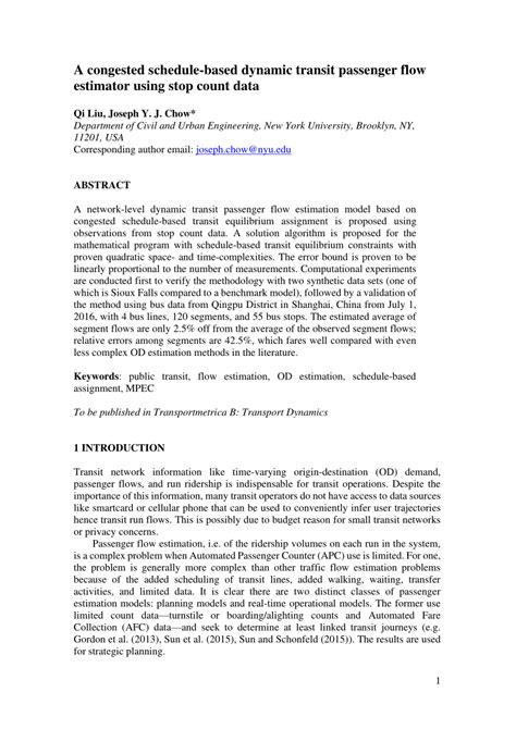 Pdf A Congested Schedule Based Dynamic Transit Passenger Flow Estimator Using Stop Count Data