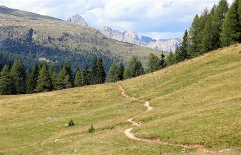 Mountain Path Near The Italian Location Of Passo Rolle In Italy Stock