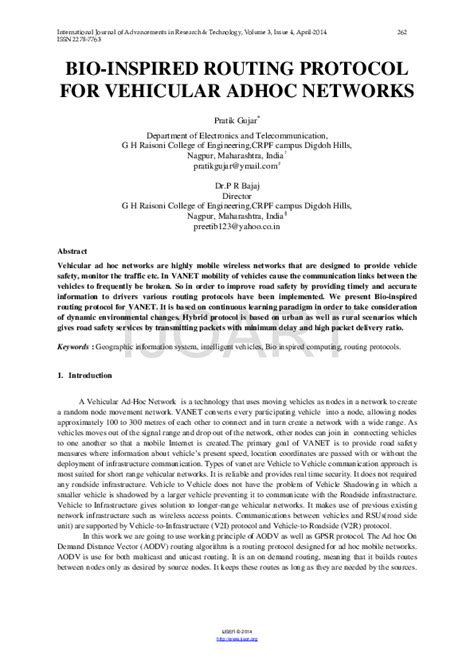 Pdf Bio Inspired Routing Protocol For Vehicular Adhoc Networks